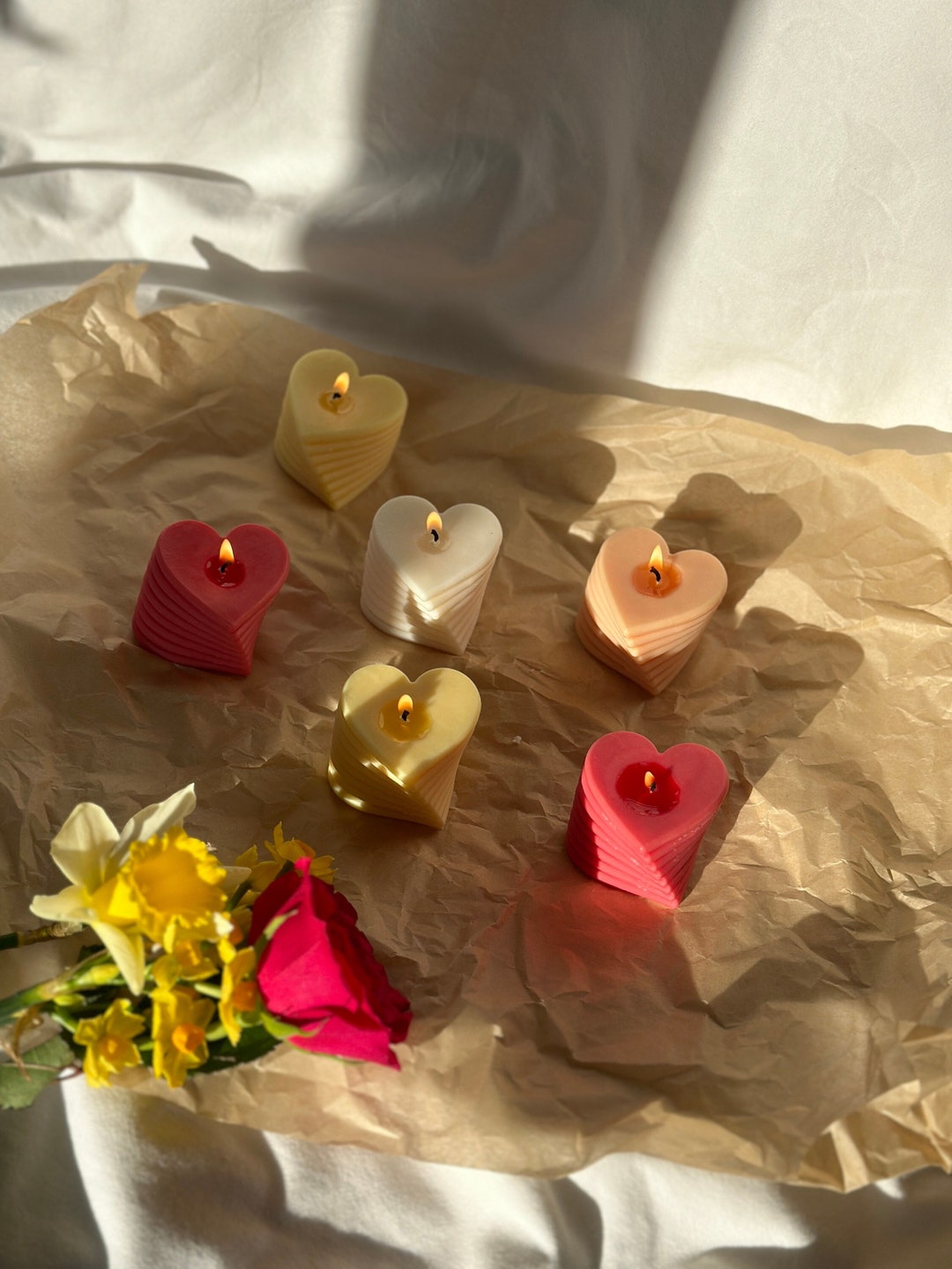 Rotating Heart Pillar Candle | Handmade Soy Wax Heart Candle | Romantic ...