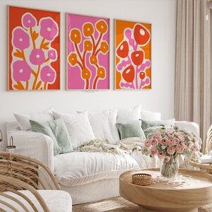 Set of 3 Preppy Abstract Flowers Colorful Vibrant Floral Wall Decor ...