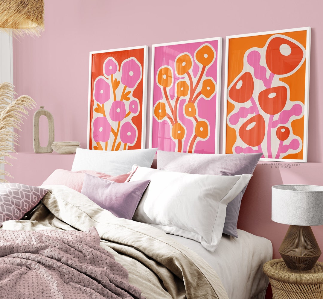 Set of 3 Preppy Abstract Flowers Colorful Vibrant Floral Wall Decor ...