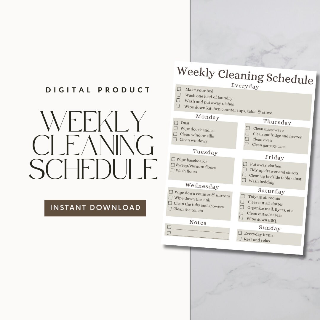 Weekly Cleaning Checklist Weekly Cleaning Schedule Weekly to Do List ...