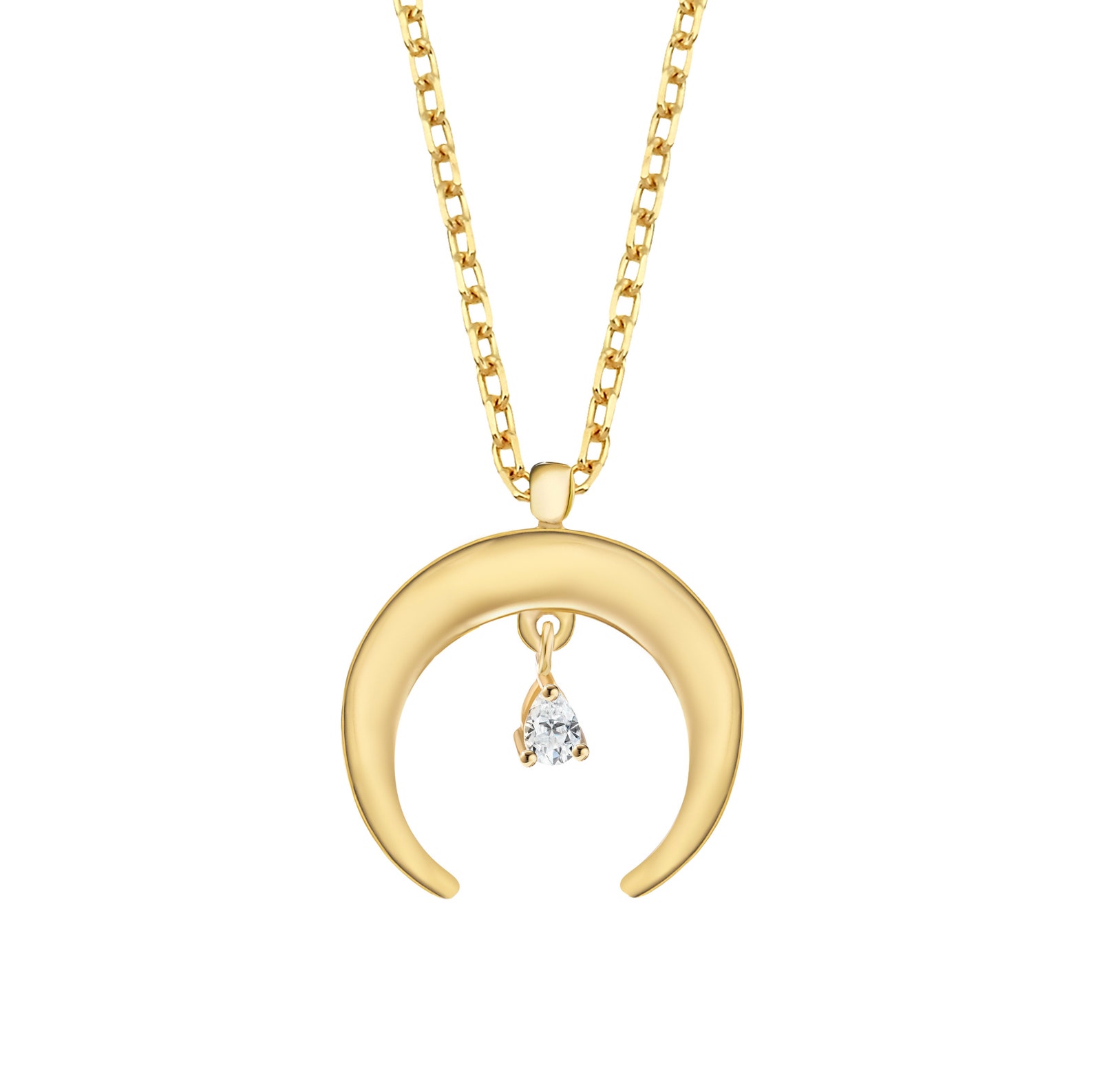 Moon Diamond Necklace 14k Solid Gold , Diamond Crescent Moon Dainty ...