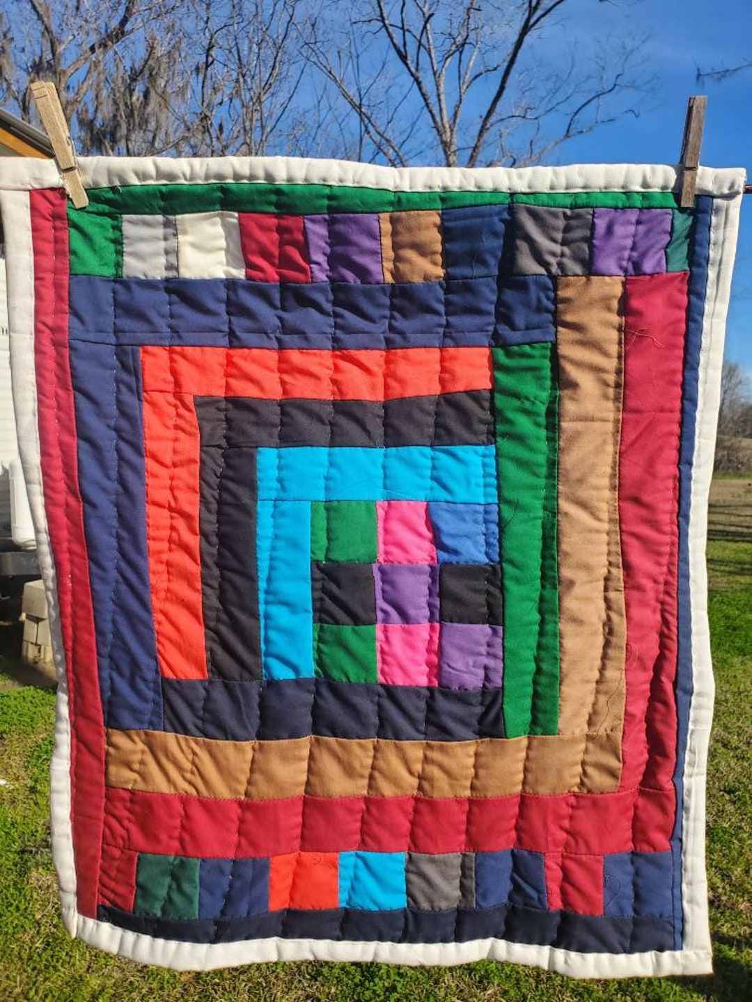 Wall Hanger, Handsewn Quilt, Cotton Quilt, Quilted Tapestry, Gee's Bend ...
