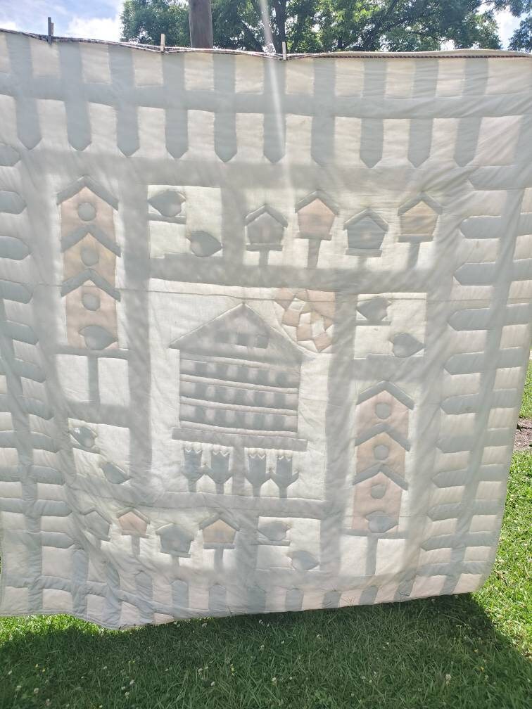 Vintage Handmade Quilt, Made in the 1970s, Cotton Quilt, Quilted ...