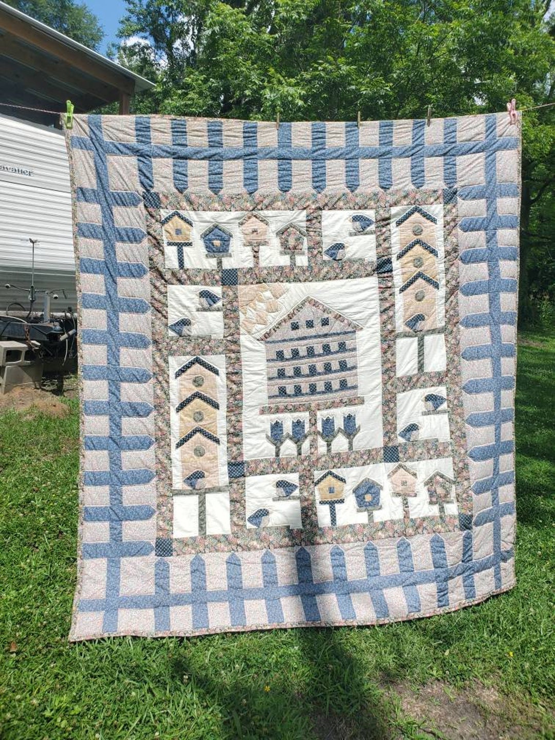Vintage Handmade Quilt, Made in the 1970s, Cotton Quilt, Quilted ...