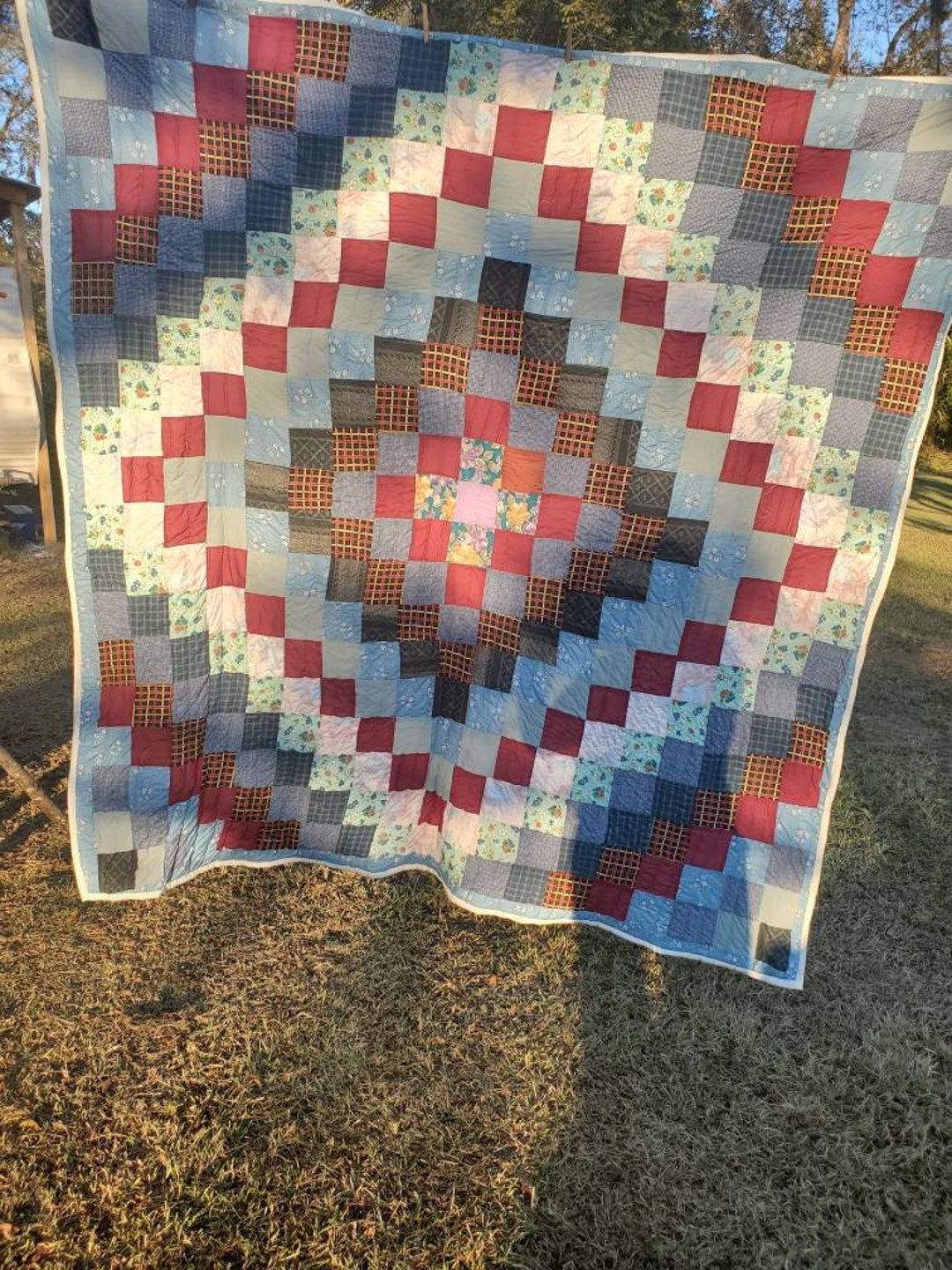 Queen Size Quilt Handsewn Quilt, Cotton Quilt, Quilted Tapestry, Gee's ...