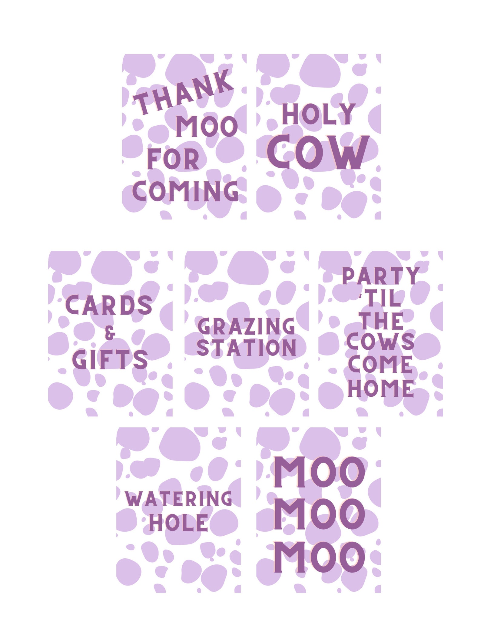 Purple Cow Party Sign Pack - Etsy