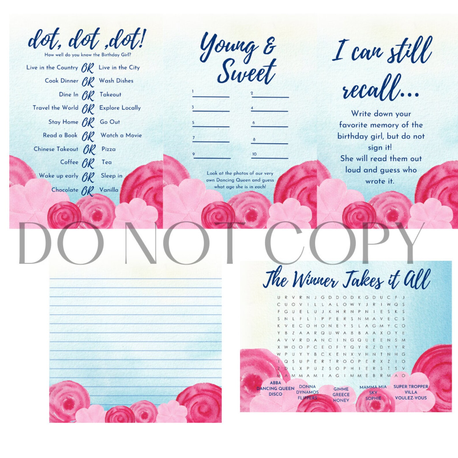 Mamma Mia Birthday Party Printable Games - Etsy