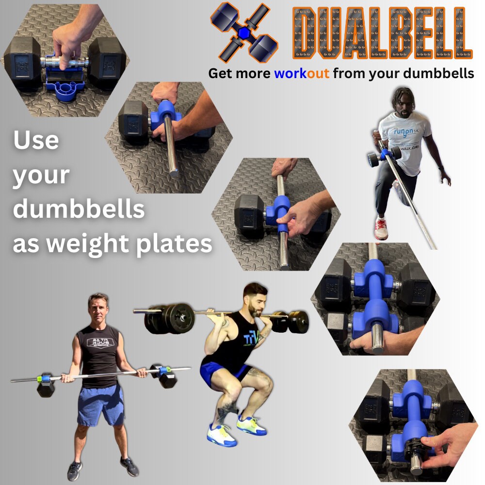 DUALBELL Superset Dumbbell to Barbell Adapters- Connect Dumbbells to 1 ...