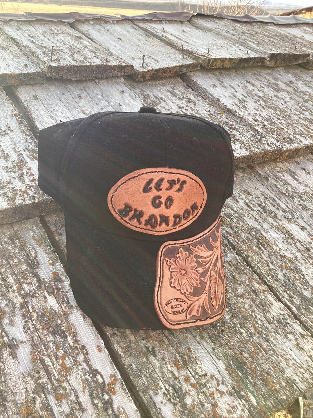 Black Tooled Leather Let’s Go Brandon Cap - Etsy