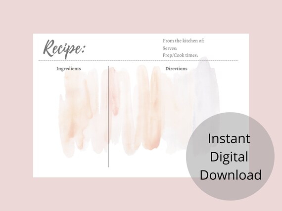 Printable 4x6 Inch Recipe Card | Etsy