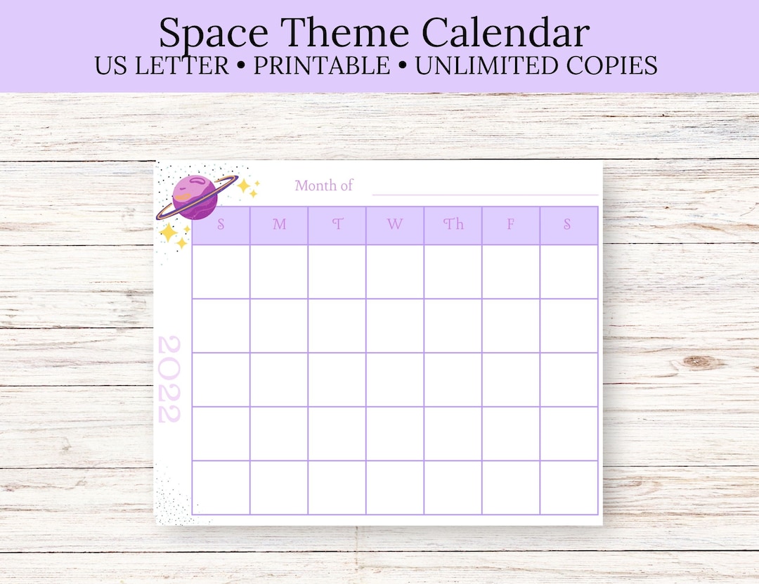 2022 Space Theme Blank Calendar PDF Printable - Etsy