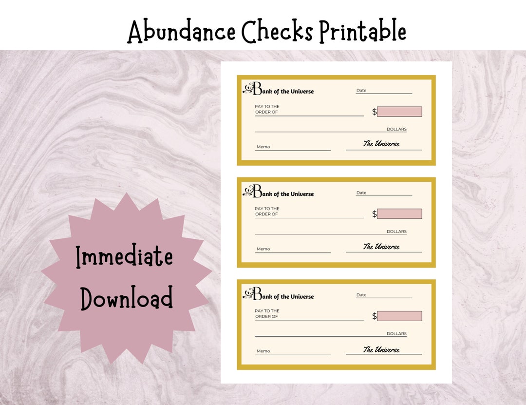 Printable Blank Abundance Checks, Prosperity Checks, Manifestation ...