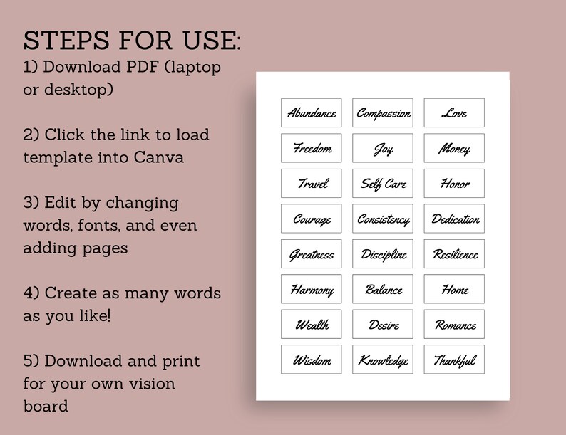 Editable Vision Board | Manifestation Words Template - Etsy