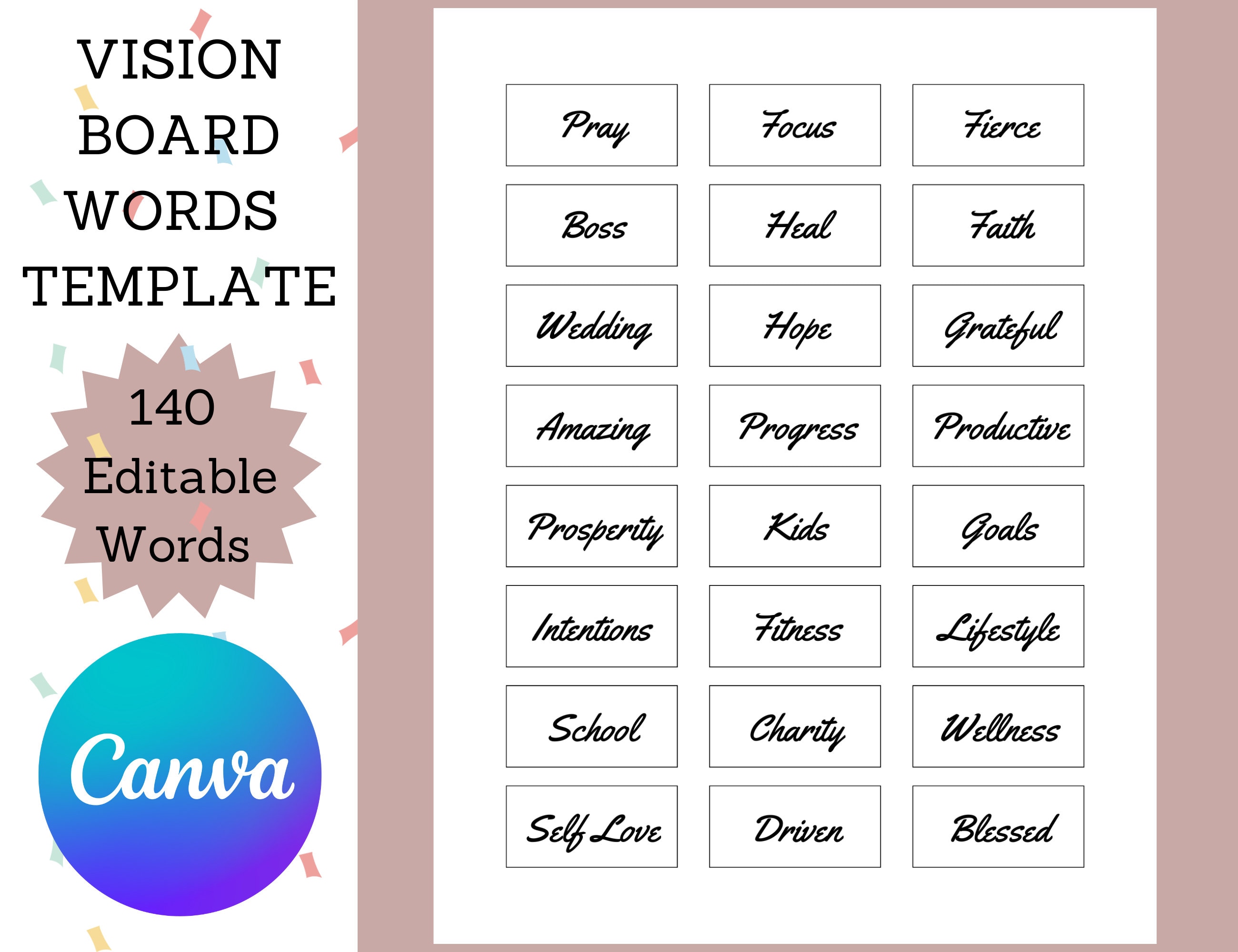 Editable Vision Board | Manifestation Words Template - Etsy