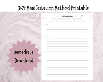 369 Manifestation Method Worksheet, Printable, the Law of Attraction ...