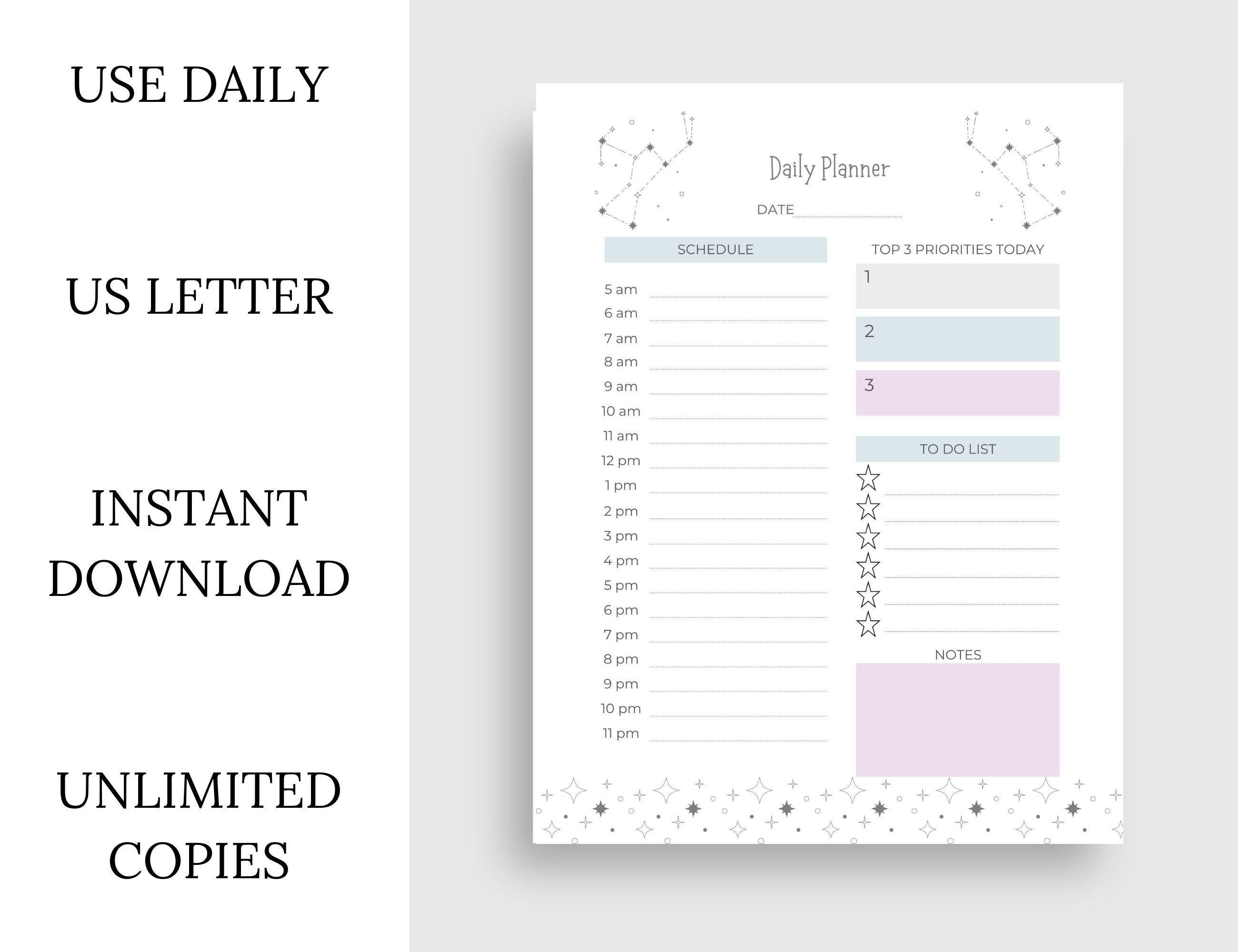 Starry Daily Planner Schedule to Do List Notes PDF Printable - Etsy