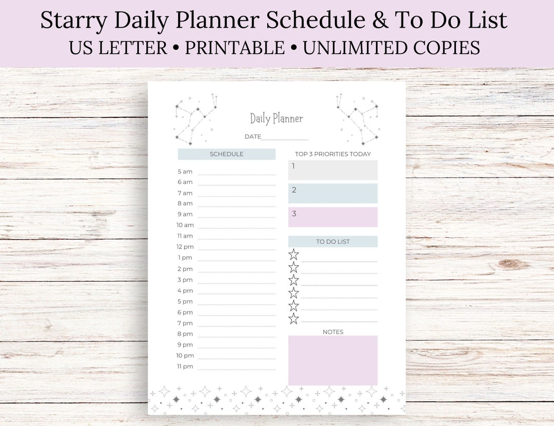 Starry Daily Planner Schedule to Do List Notes PDF Printable - Etsy