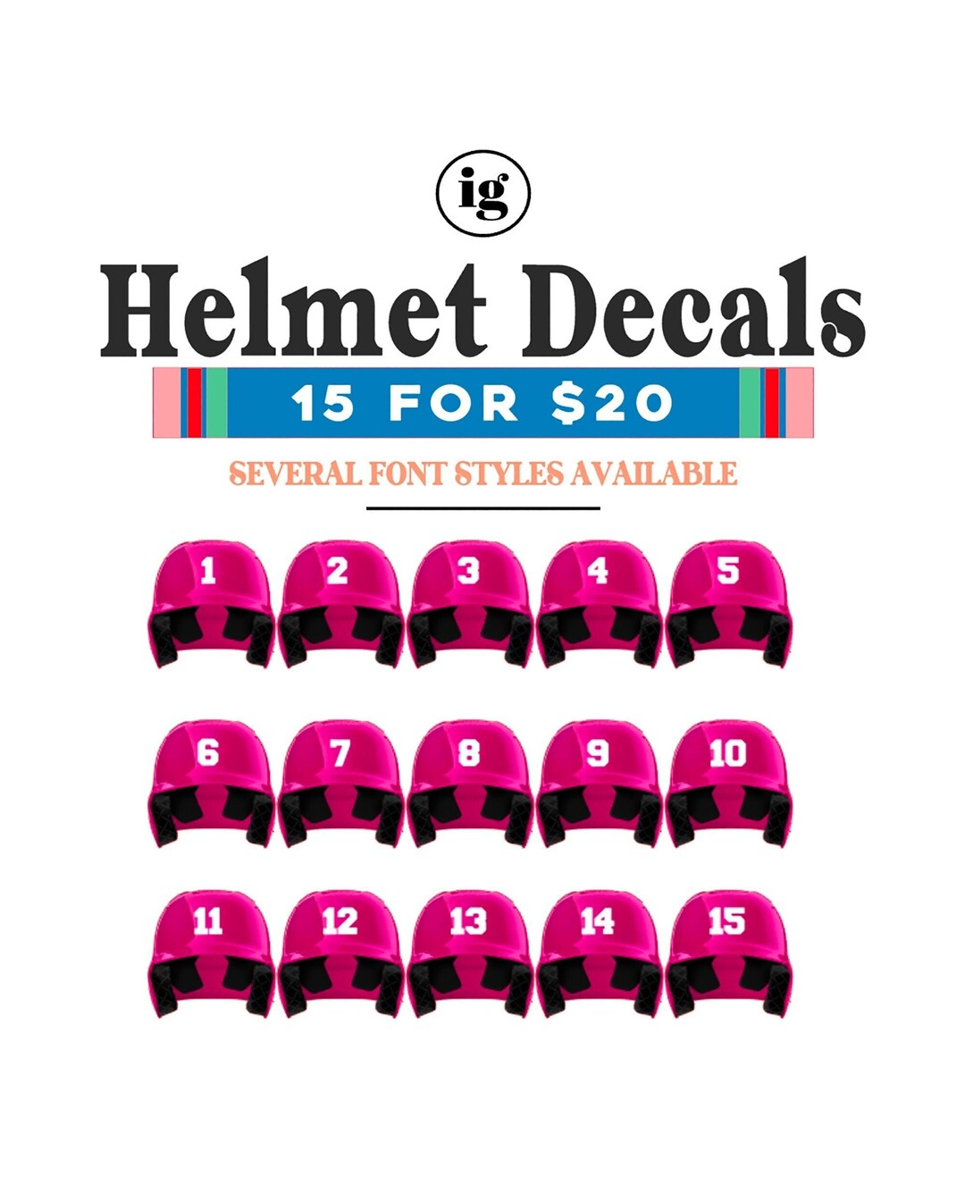 TEAM SET : Baseball Helmet Number Decal / Baseball Helmet Decal ...