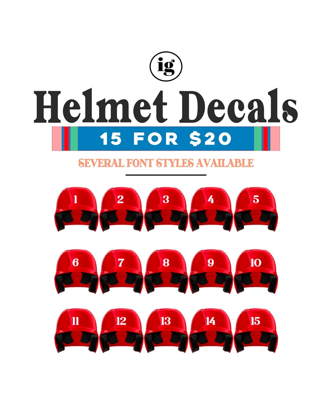 TEAM SET : Helmet Number Decal / Baseball Helmet Decal / Baseball ...