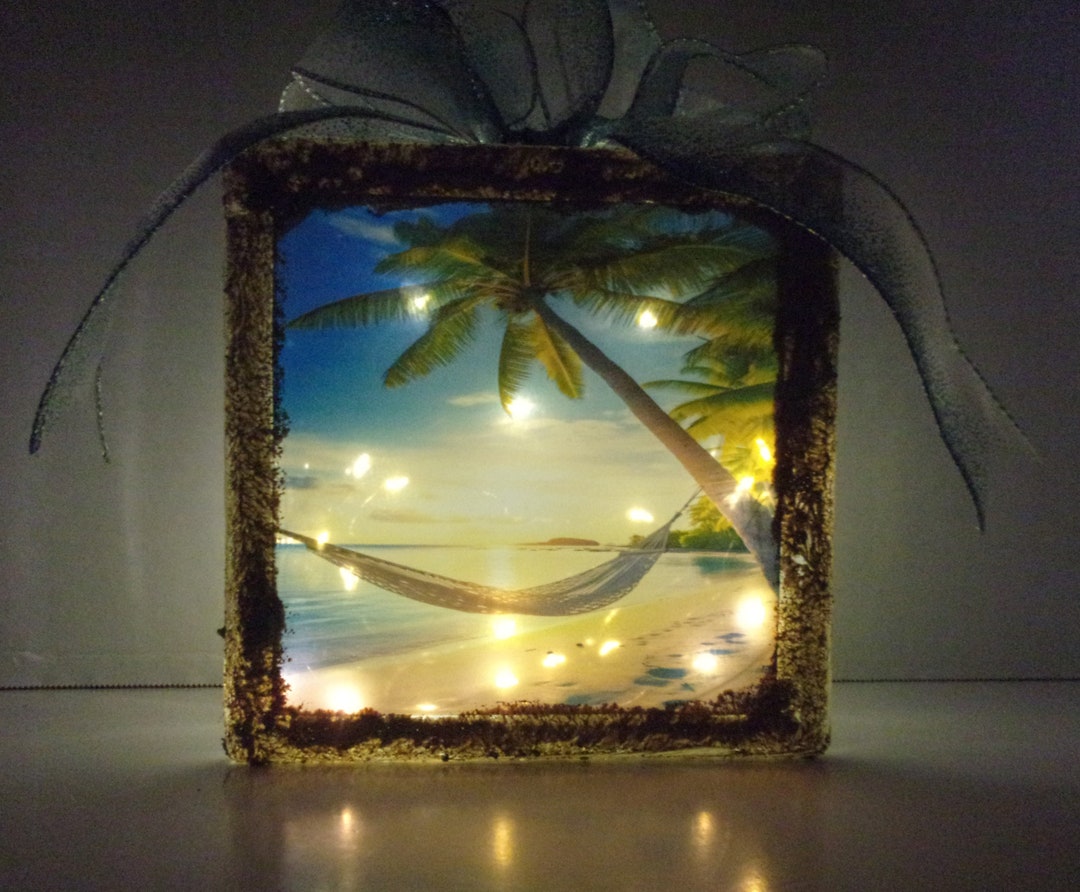 Beach Hammock Lighted Glass Block - Etsy