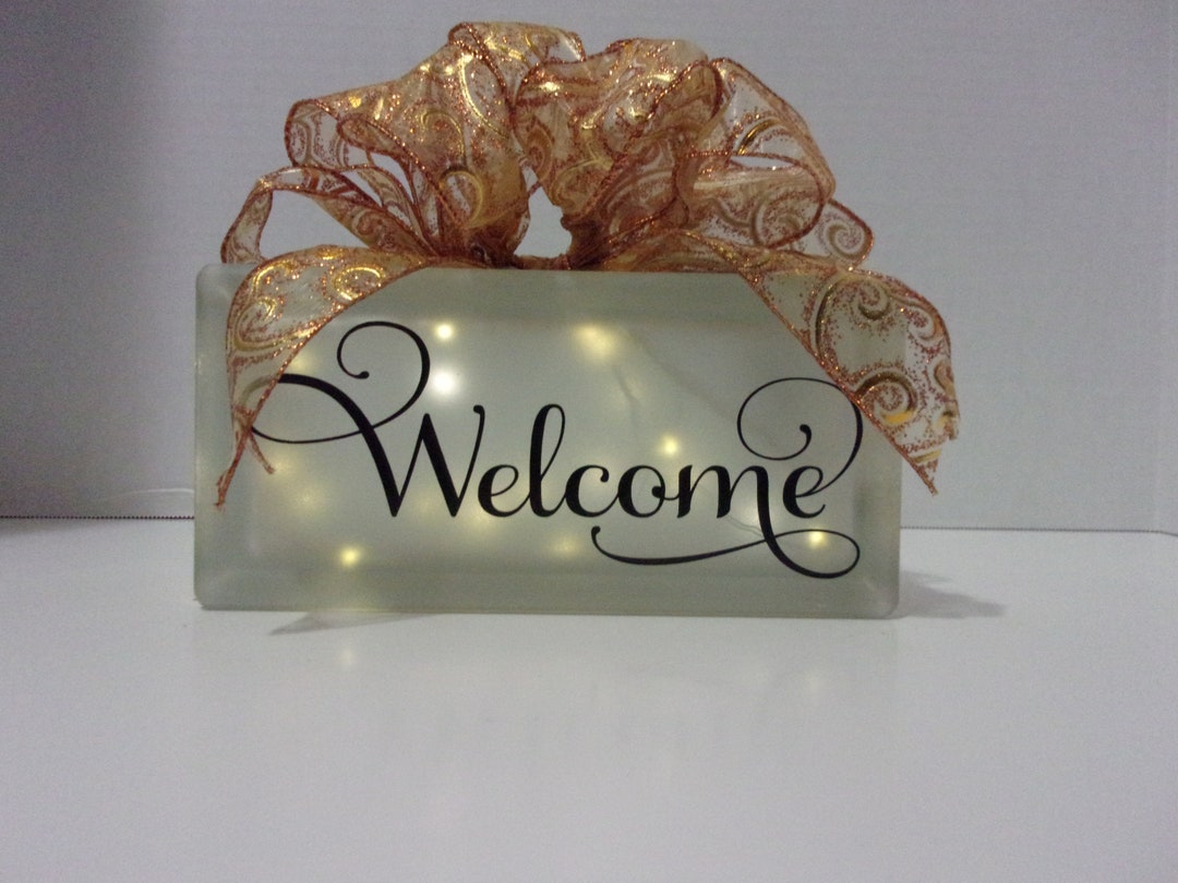Welcome Glass Block Light Decor - Etsy