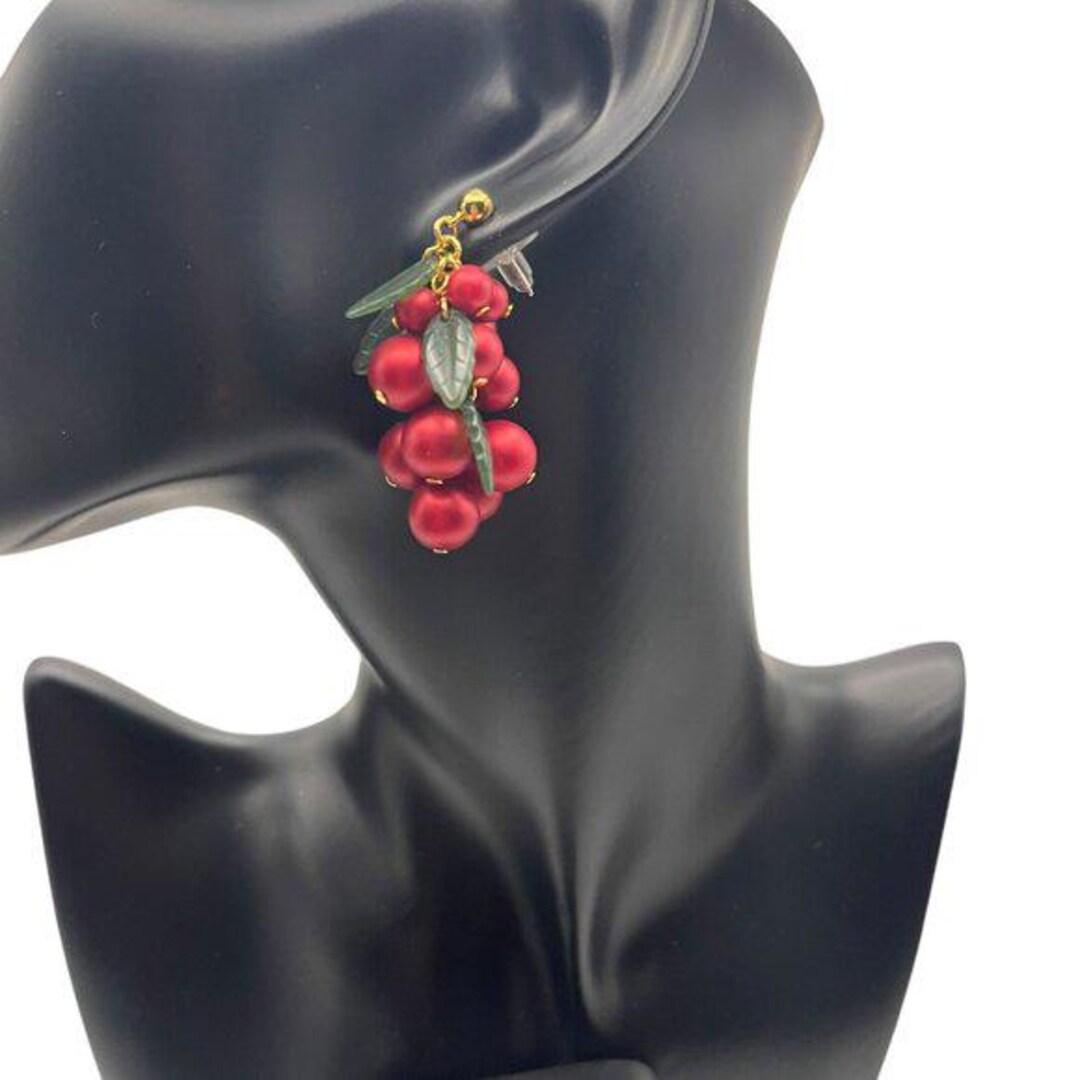Vintage Red Faux Pearl Grape Cluster Dangle Earrings W/ Green Leaves - Etsy
