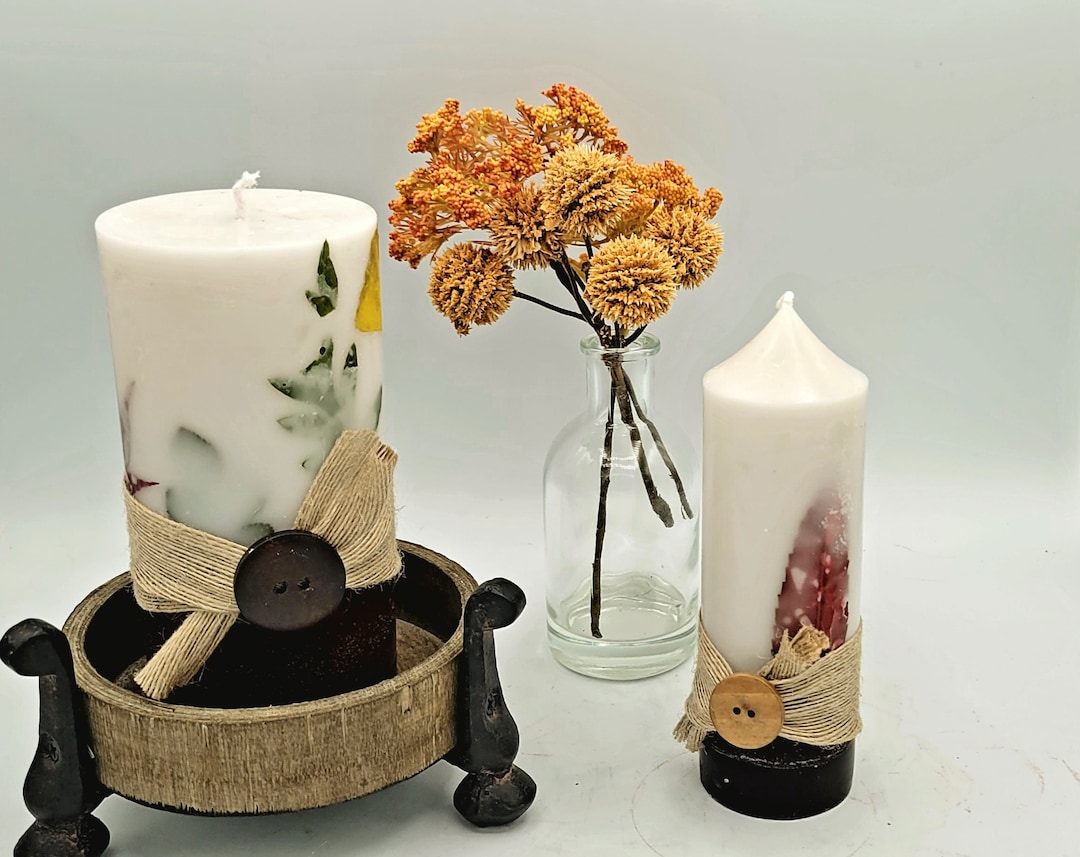 Autumn Walk Decorative Botanical Pillar Candle Set by Wickywonders - Etsy
