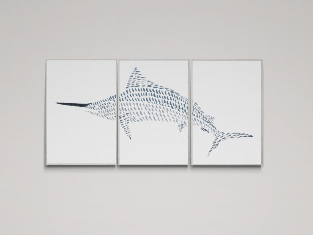 Blue Marlin Triptych Wall Art, Abstract Nautical Prints (digital ...