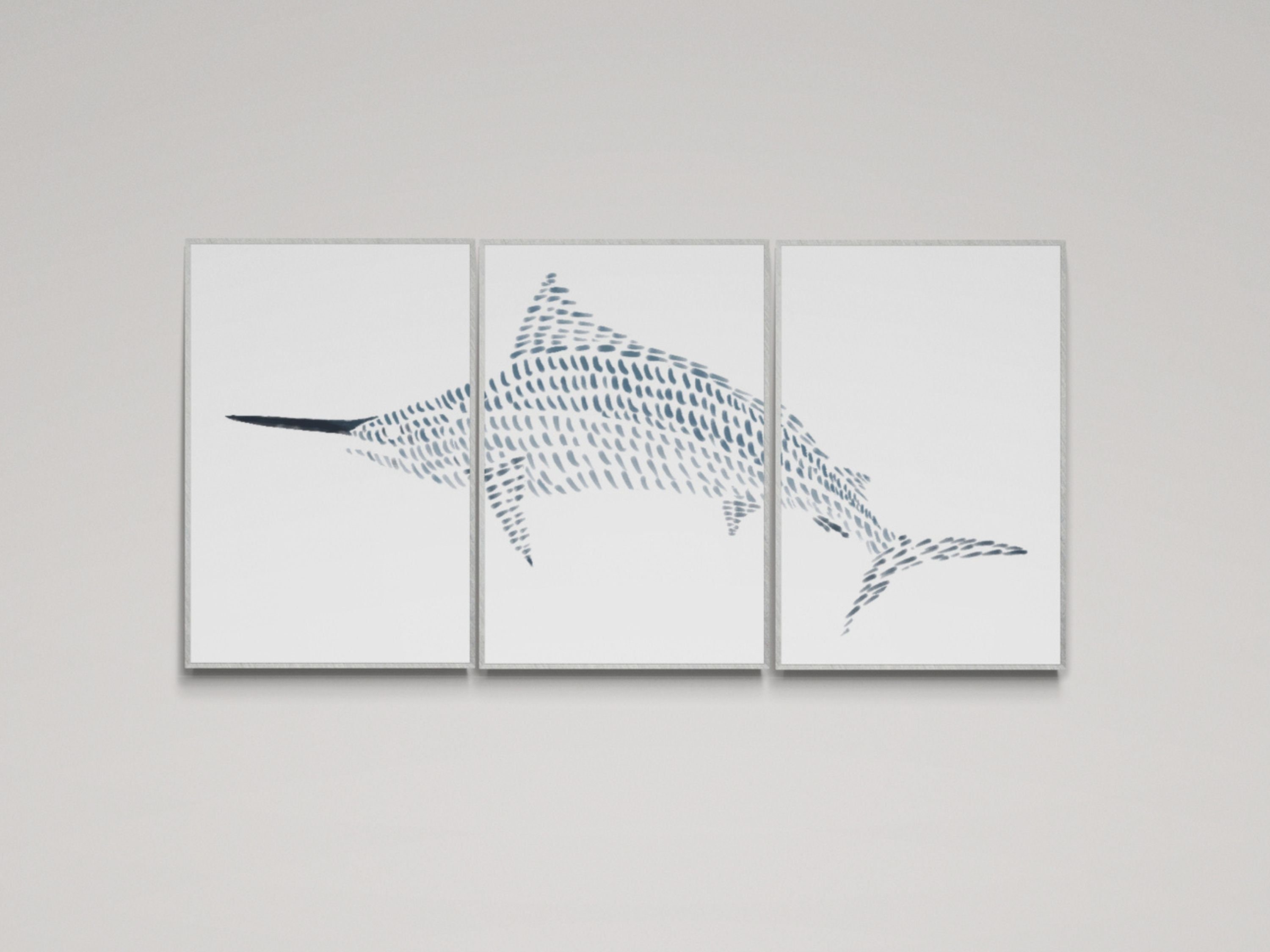 Slate Blue and White Marlin 3 Piece Wall Art Set, Triptych Wall Art Set ...