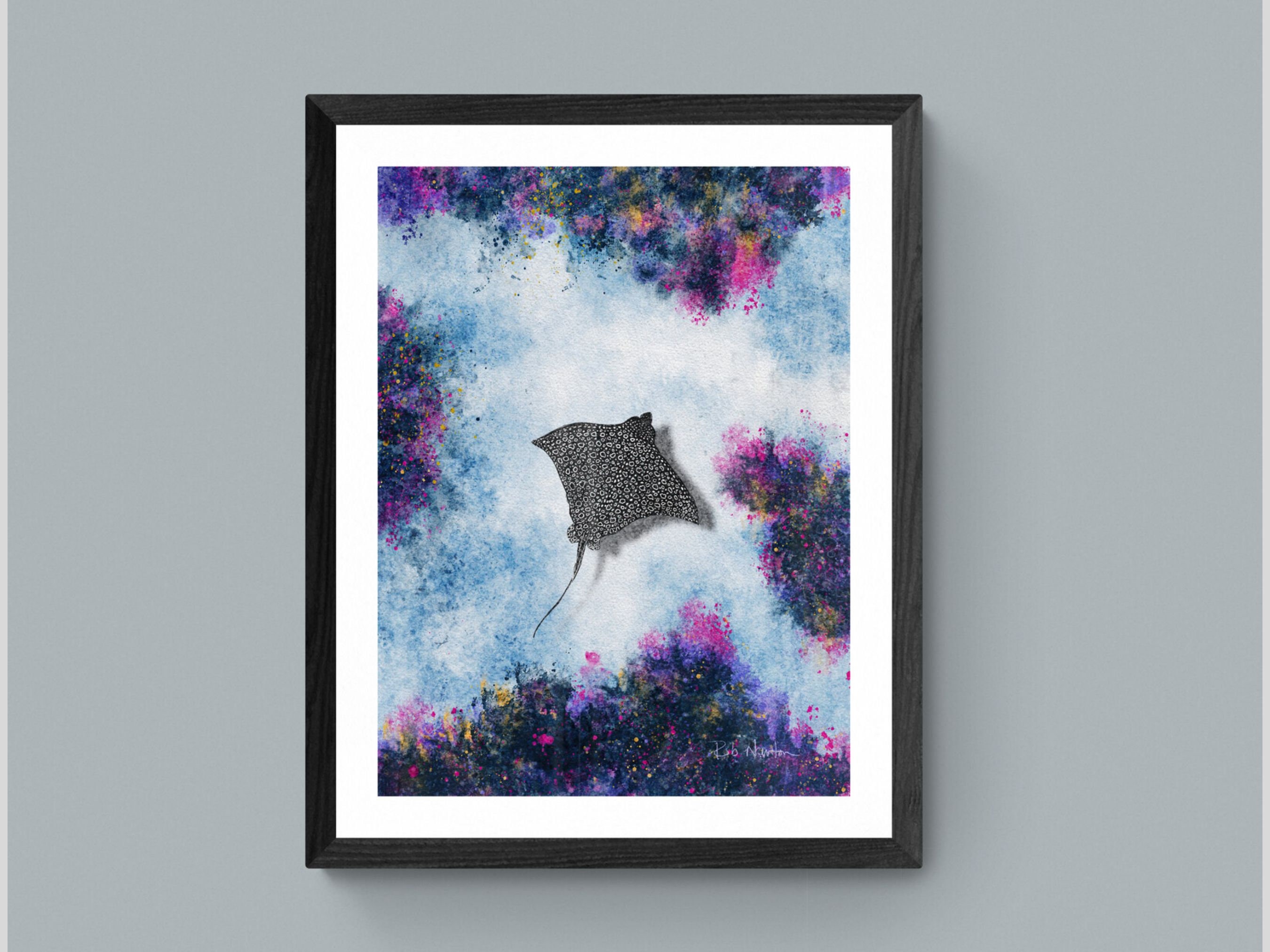 Spotted Eagle Ray Watercolor Underwater Art Print Sting Ray - Etsy