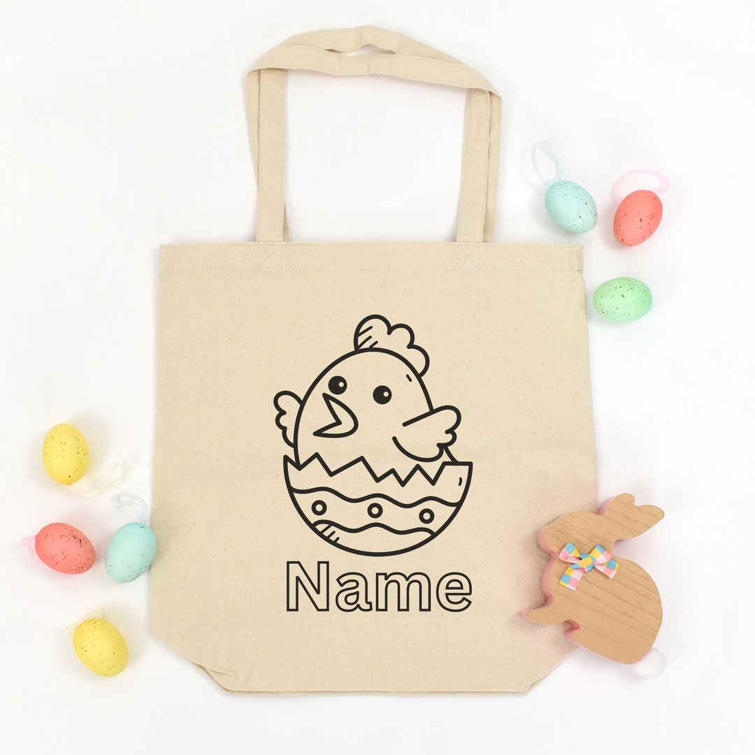 Custom Colorable Easter Basket Tote Bag, Personalized Easter Bag, Color ...
