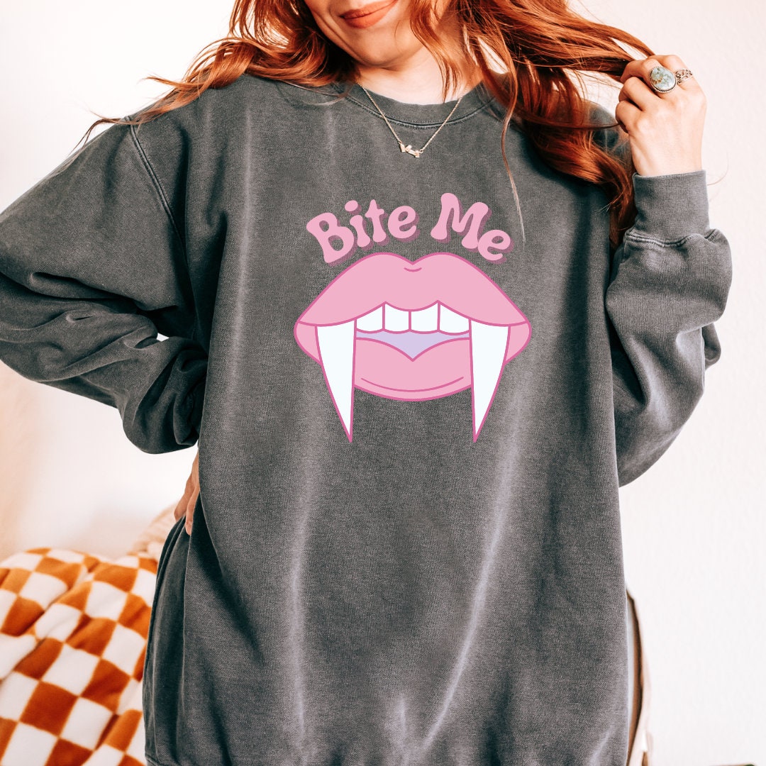 Cute Pastel Vampire Bite Me Halloween Sweatshirt, Pastel Goth Sweat ...