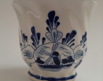 2 White and Blue Chinoiserie Planter Pots, Vintage Delft Style ...