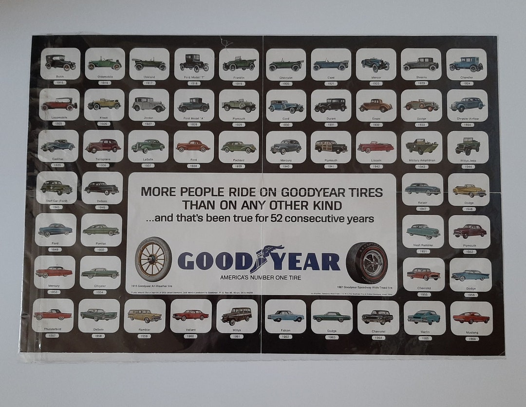 1967 Goodyear Tire Advertising Poster Classic Cars Automobiles Mercery ...
