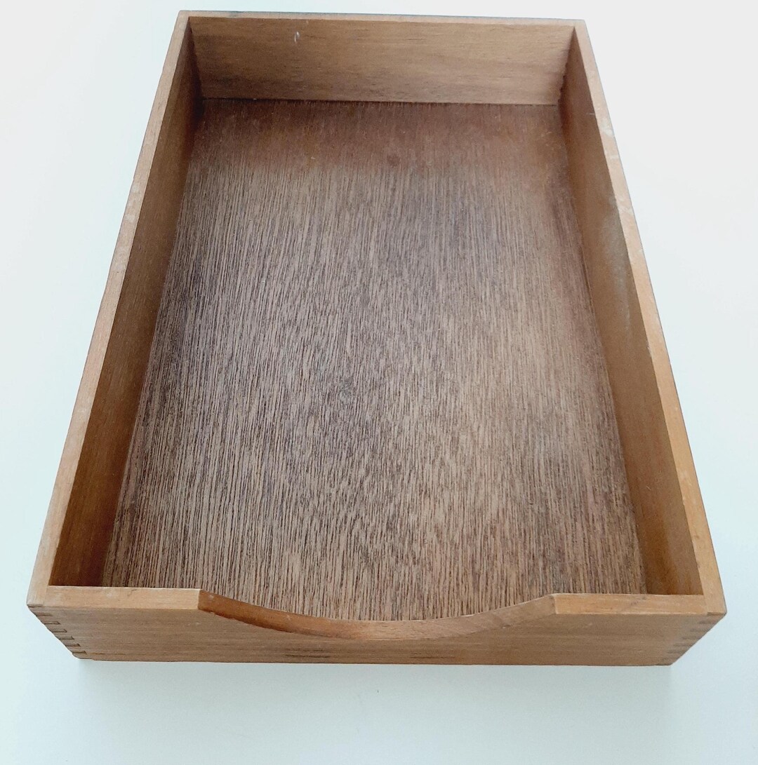 Vintage Wooden Office Paper Box/ Desk Paper Organizer/ Office Accessory ...