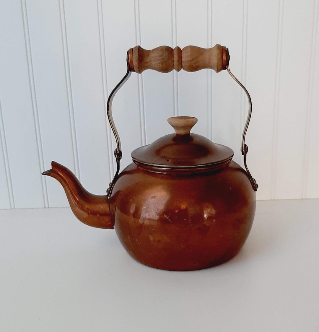 Vintage Copper Tea Kettle Wooden Handle Portugal - Etsy