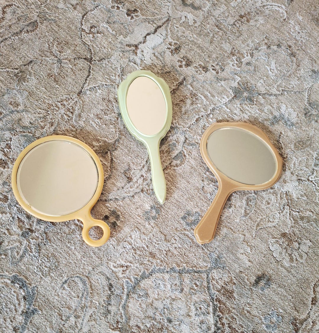 Vintage Celluloid Hand Held Beveled Edge Glass Mirrors-make-up Mirror ...