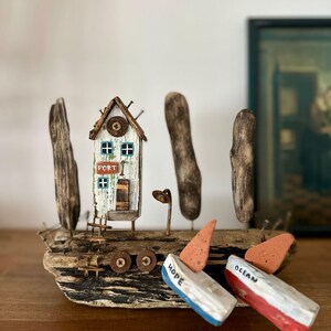 Rustic Driftwood Coastal Port Decor - Handmade Miniature House With ...