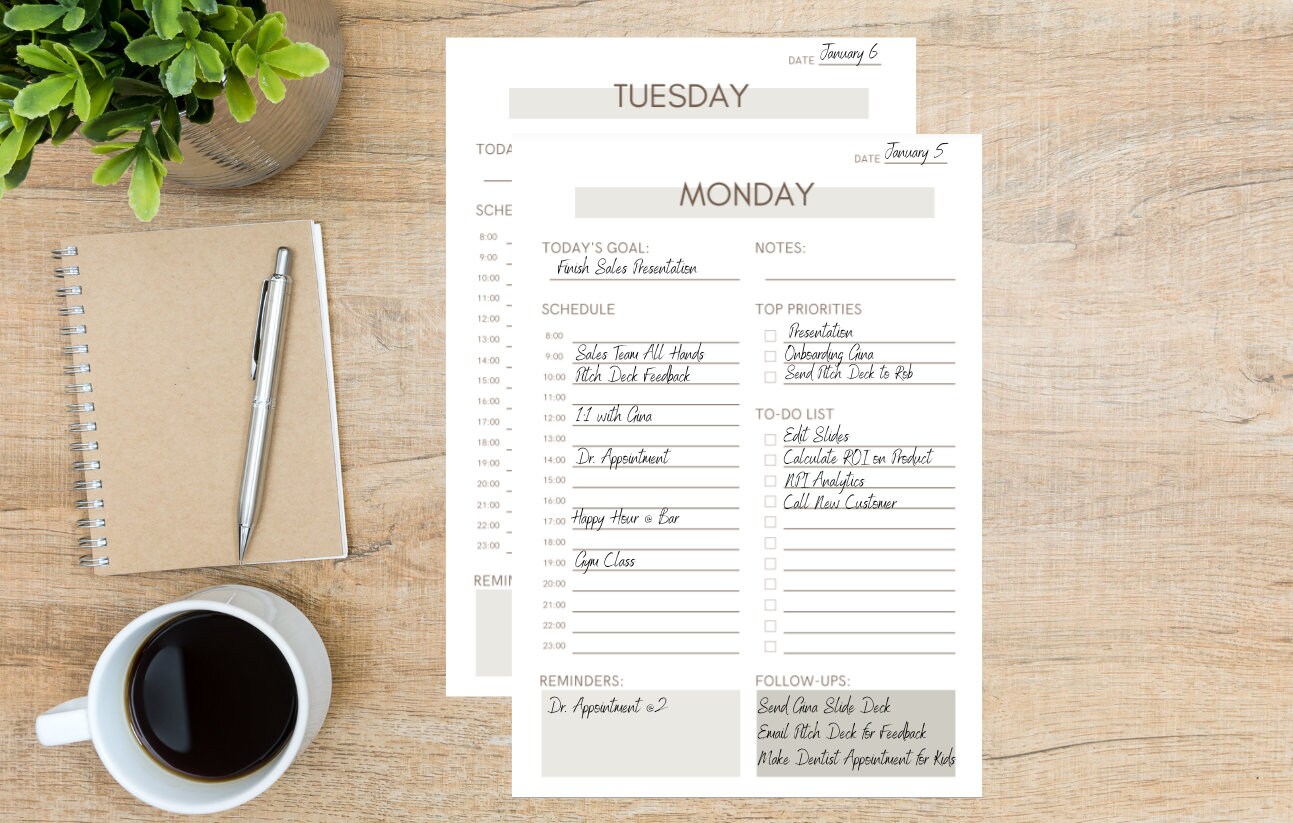 Printable 7 Day Daily Planner Instant Download, Goal Setting ...