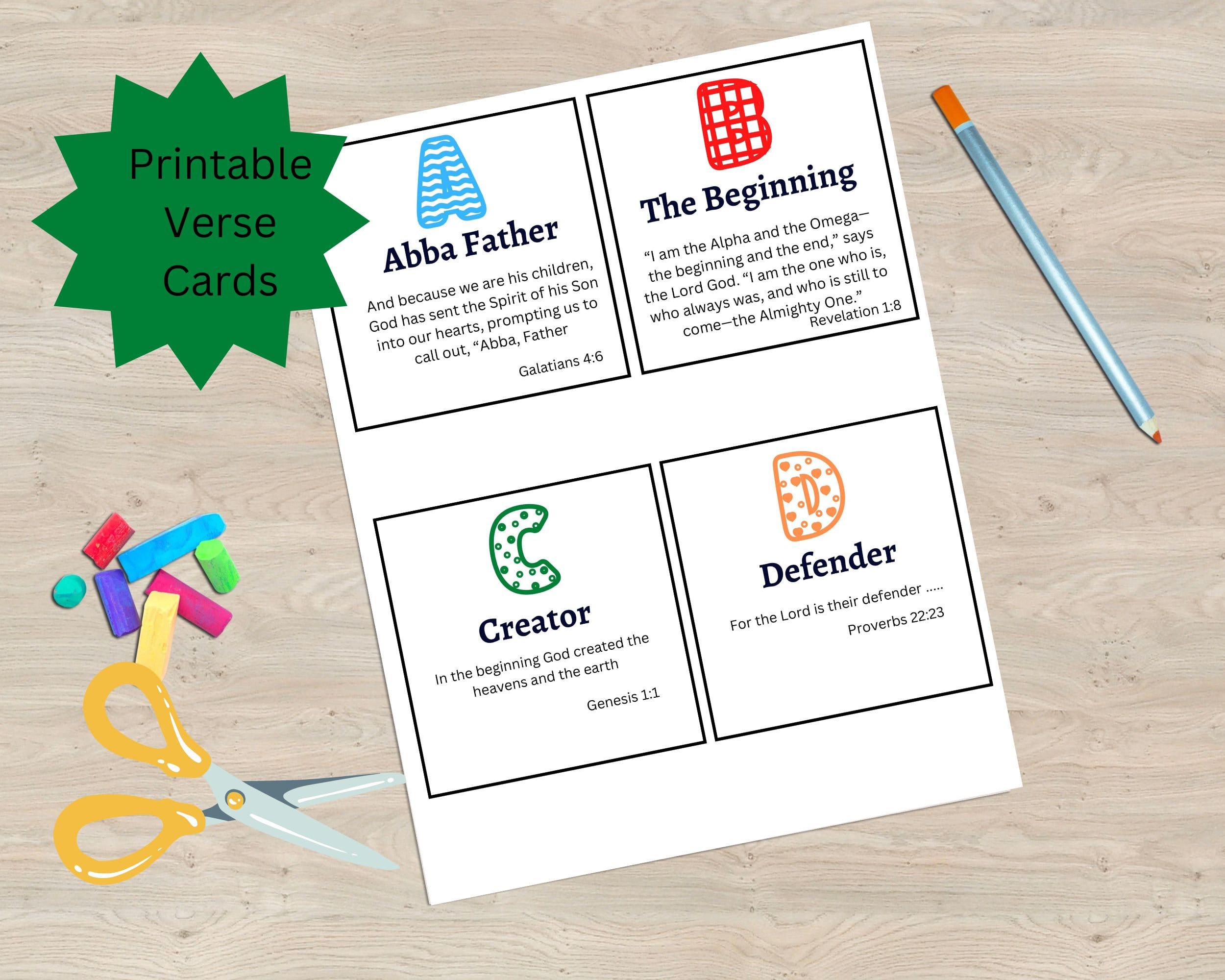 Names and Attributes of God From A-Z for Kids Notecards, Printable ...