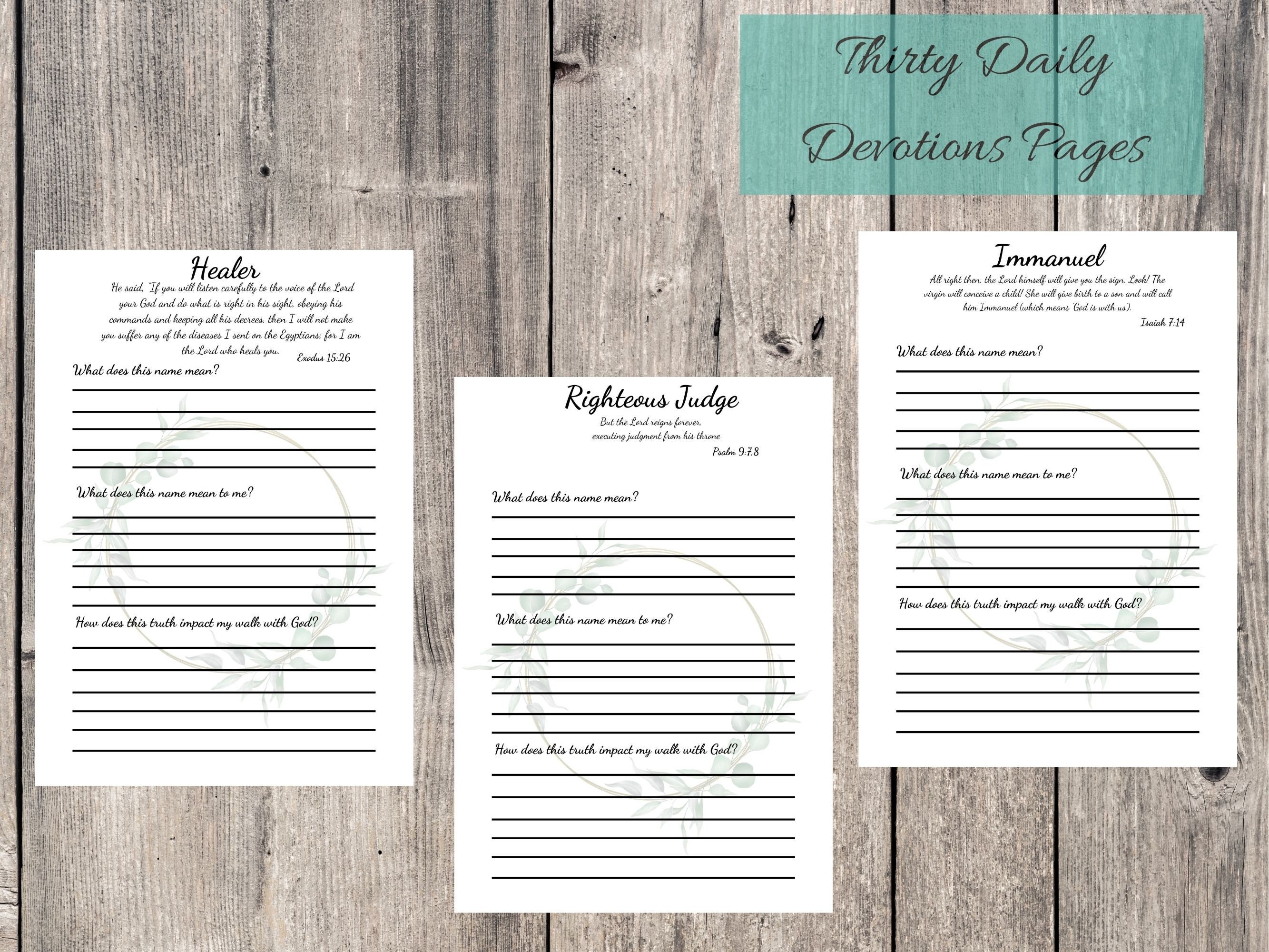 30 Days With the Names and Attributes of God Journal , Printable Bible ...