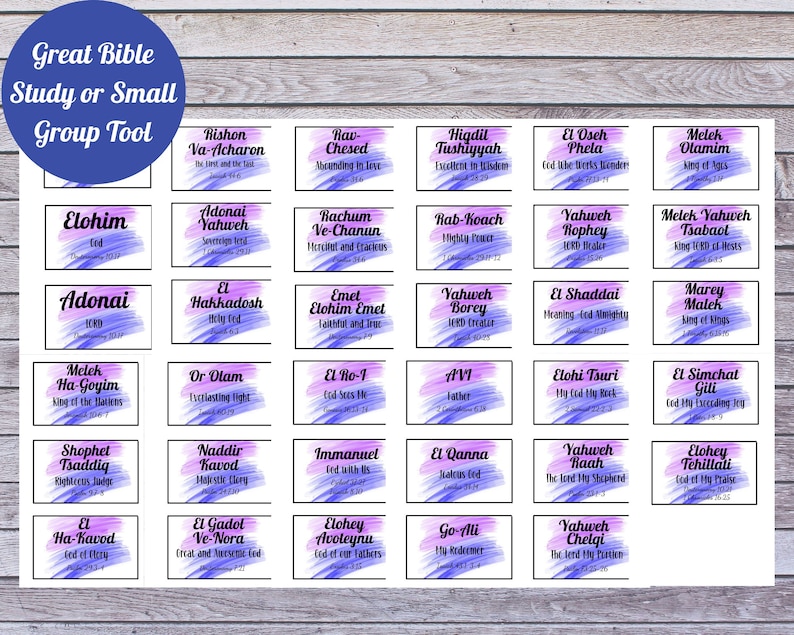 Updated 35 Hebrew Names of God 3x5 Notecards, Printable Names of God ...