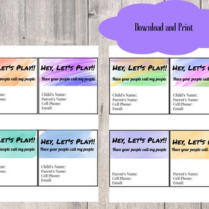 Fun, Colorful Play Date Cards for Kids, Printable Playdate Cards, Fun ...