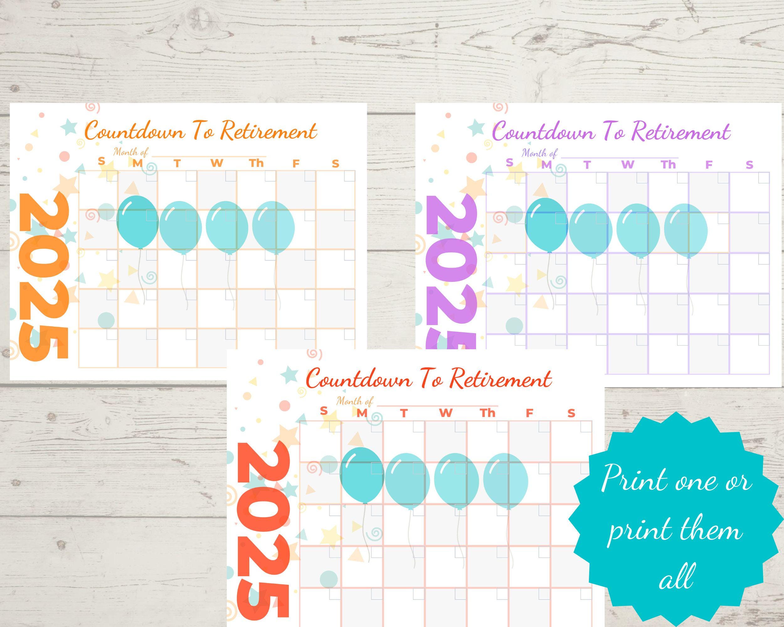 2025 Countdown to Retirement Printable Calendar, Fun Way to Count the ...