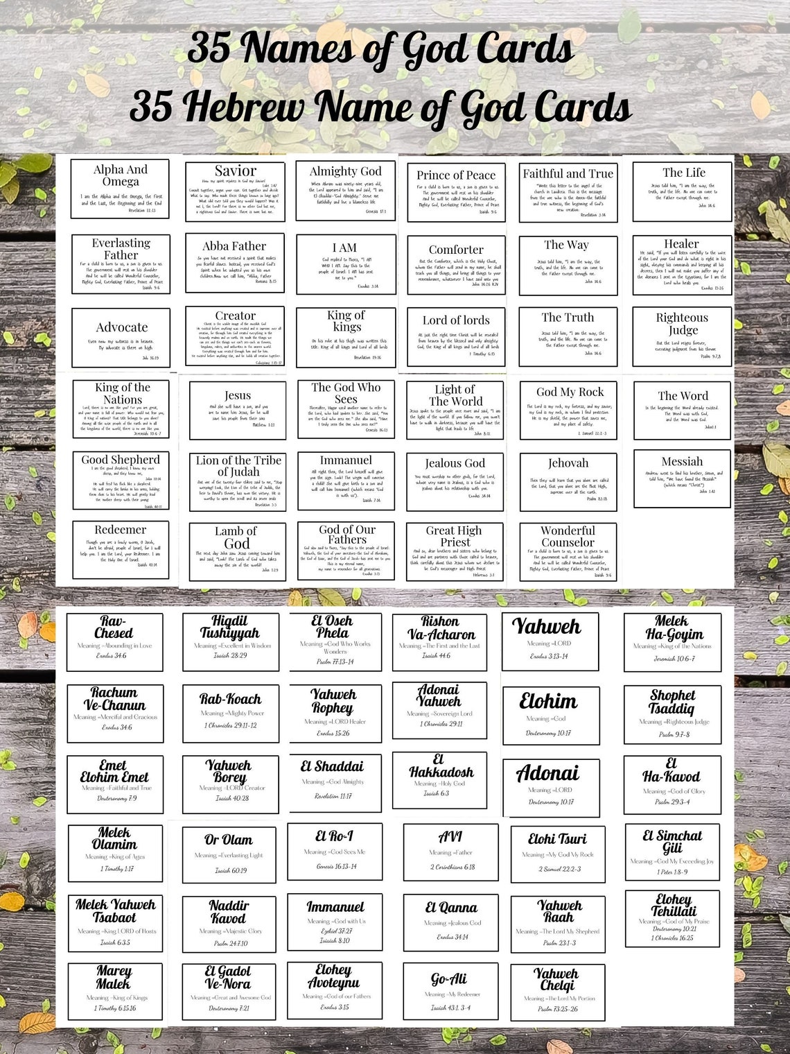 Names of God 3x5 Notecards Bundle, Printable 35 Names of God Notecards ...