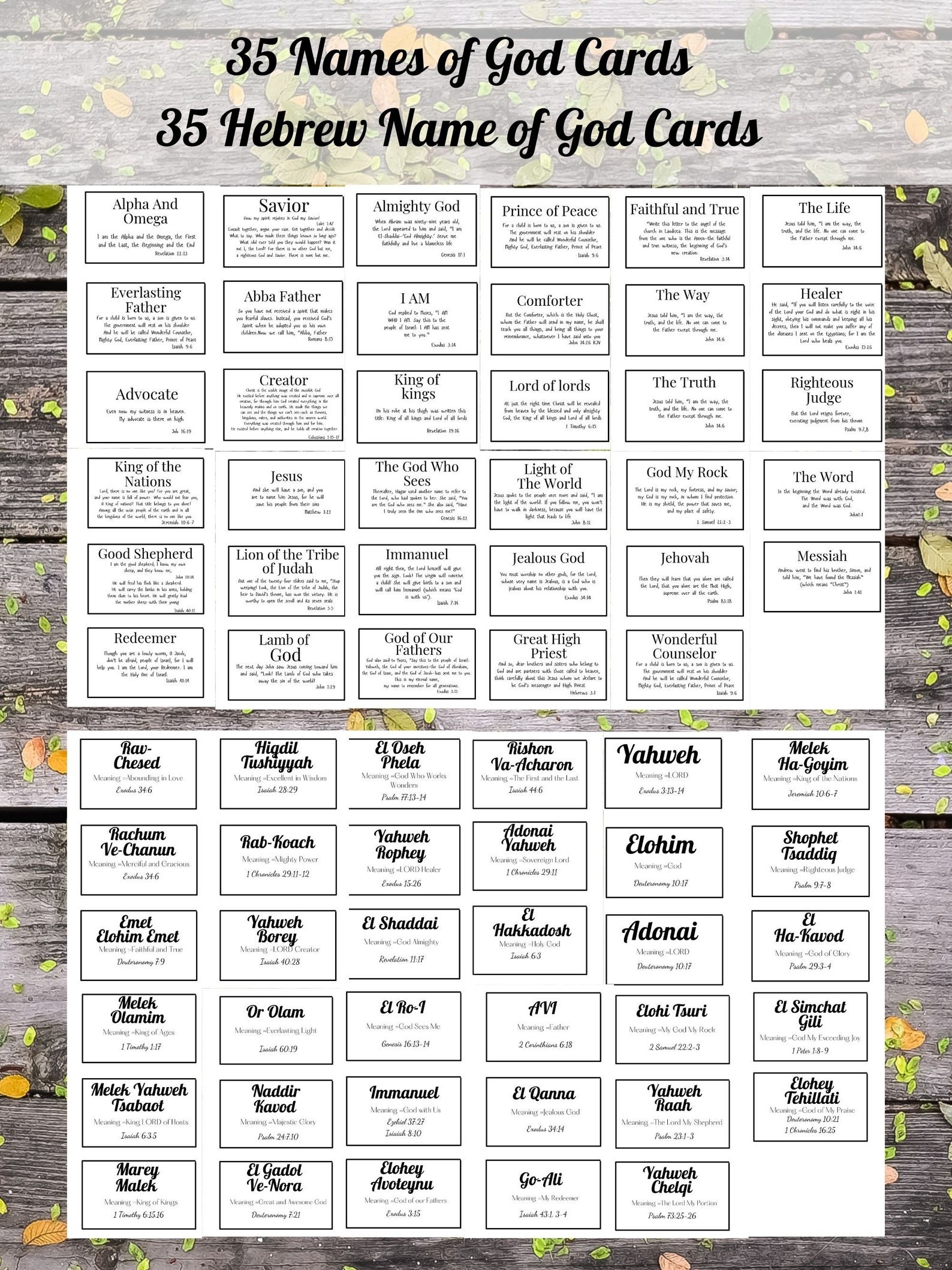 Names of God 3x5 Notecards Bundle, Printable 35 Names of God Notecards ...