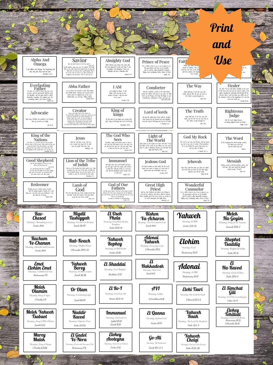 Names of God 3x5 Notecards Bundle, Printable 35 KJV Names of God ...