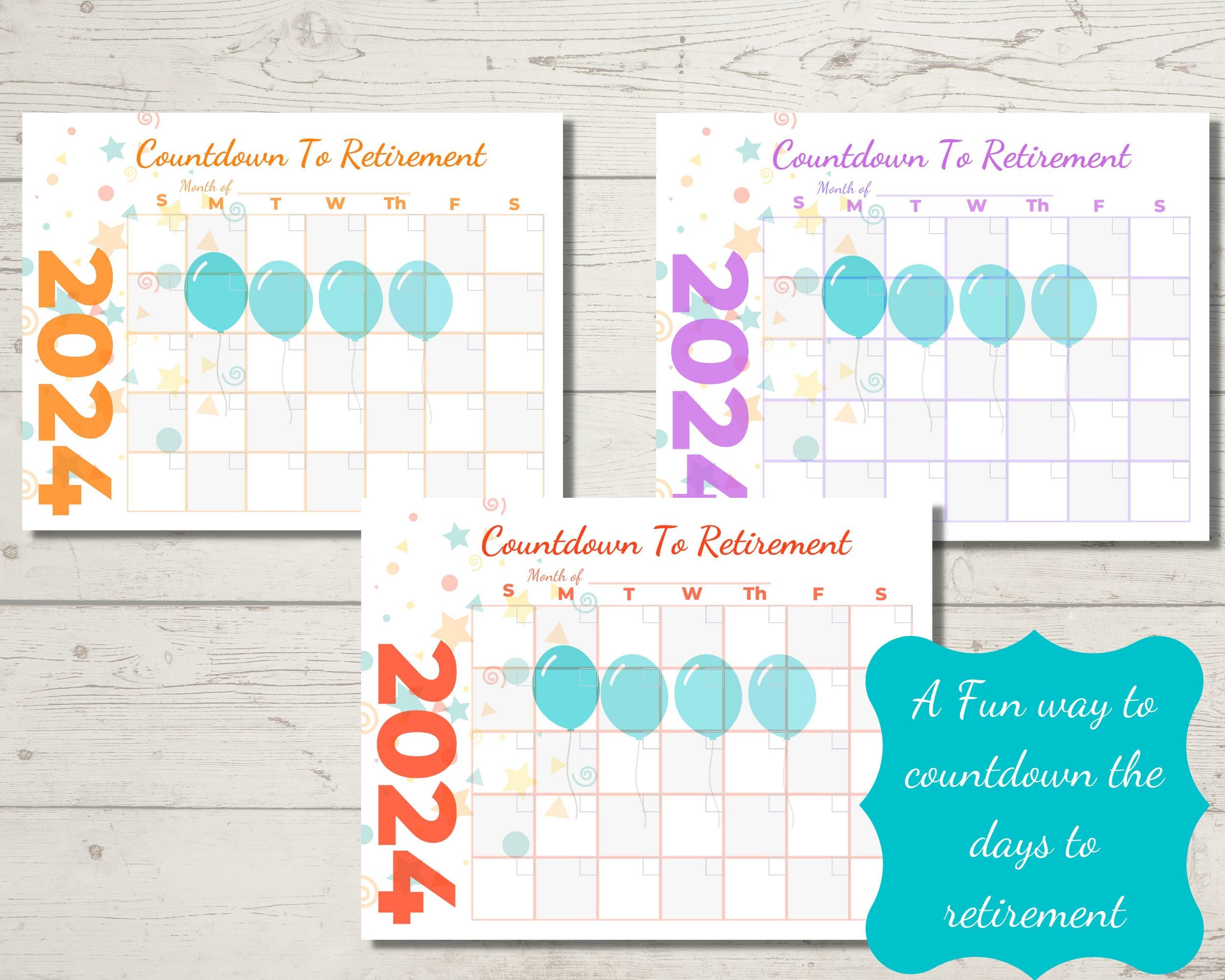 2024 Countdown to Retirement Printable Calendar, Fun Way to Count the ...