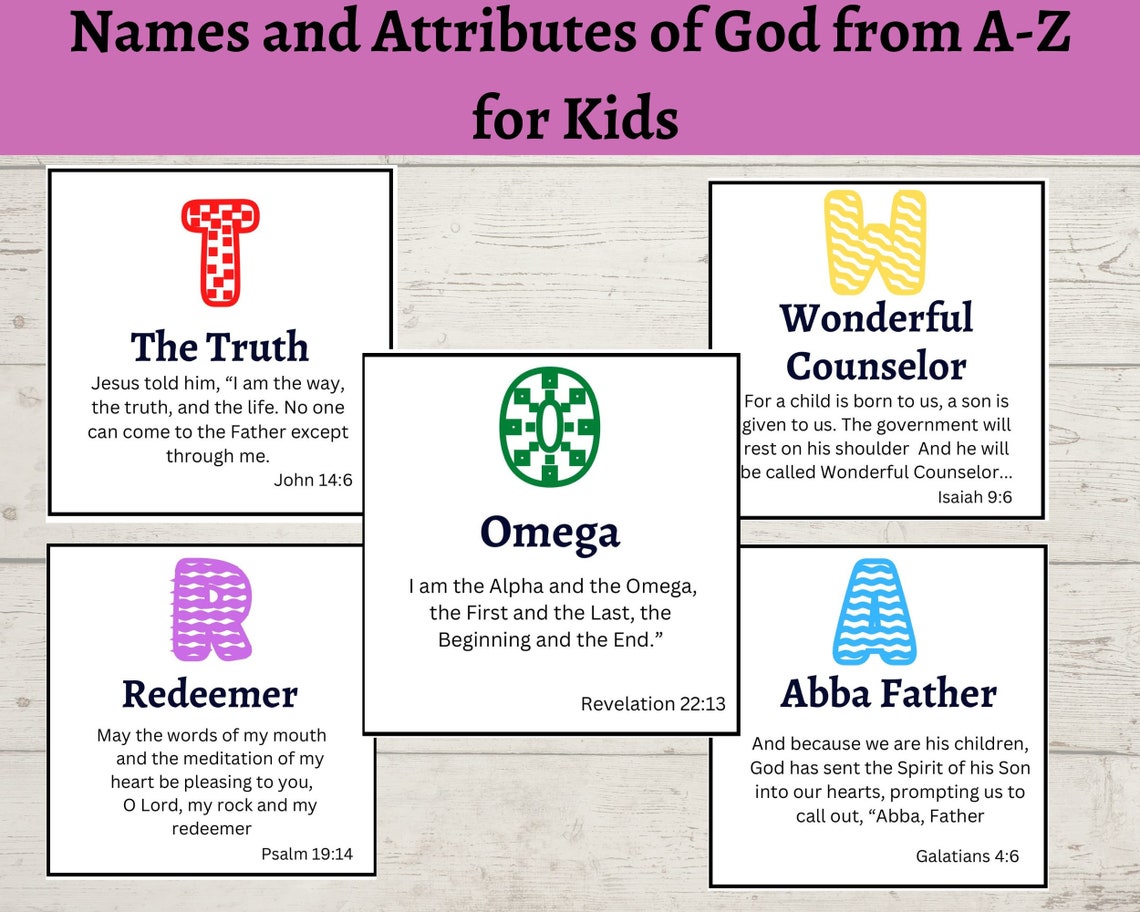 Names and Attributes of God From A-Z for Kids Notecards, Printable ...