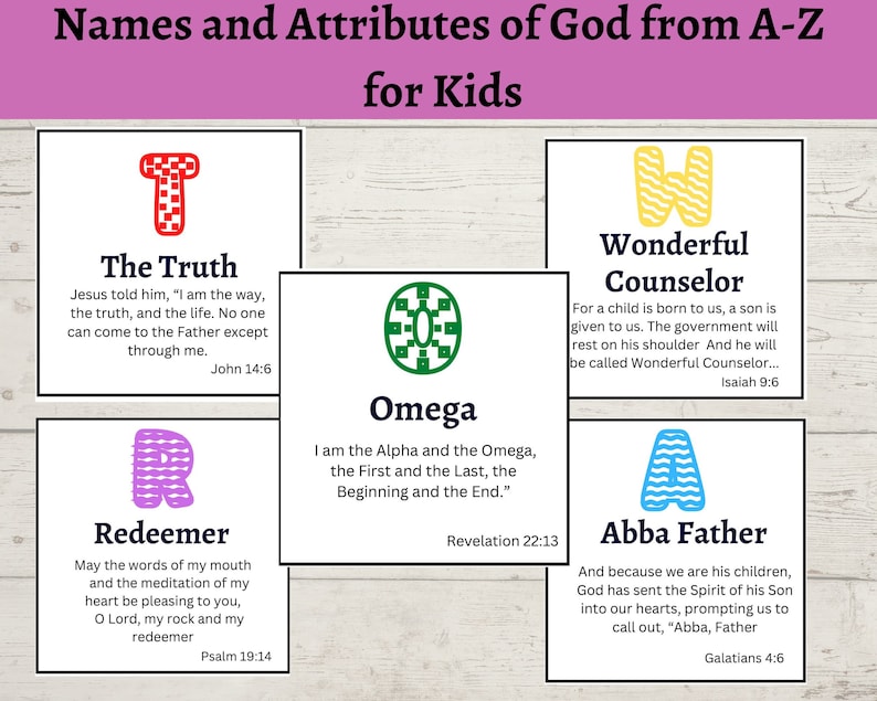 Names and Attributes of God From A-Z for Kids Notecards, Printable ...